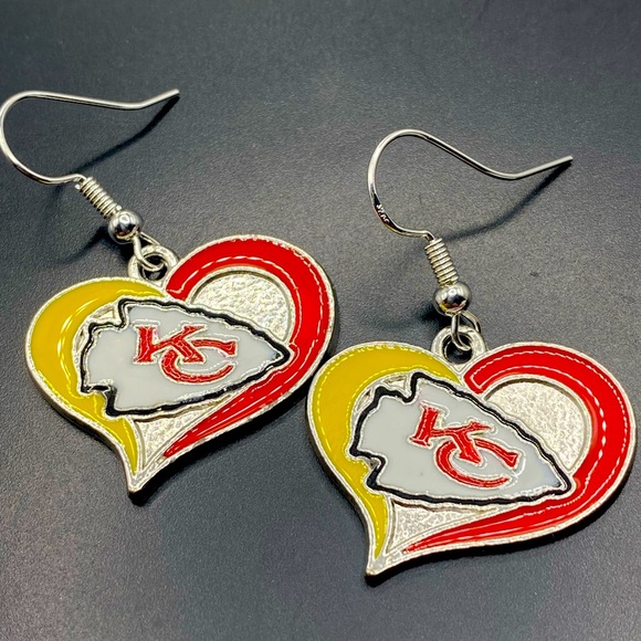 Jewelry | Ss Hooks Red And Gold Heart Shaped Kansas City Chiefs Silver ...